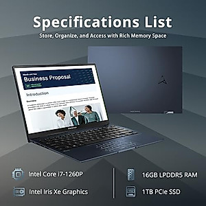 asus Zenbook S 13 Flip 2-in-1 Laptop, 13.3'' 2.8K Touchscreen, Intel Core i7-1260P, 16GB LPDDR5, 1TB SSD, Intel Iris Xe Graphics, Backlit Keyboard, FHD Camera, WiFi 6E, Win 11, Blue, 32GB USB Card