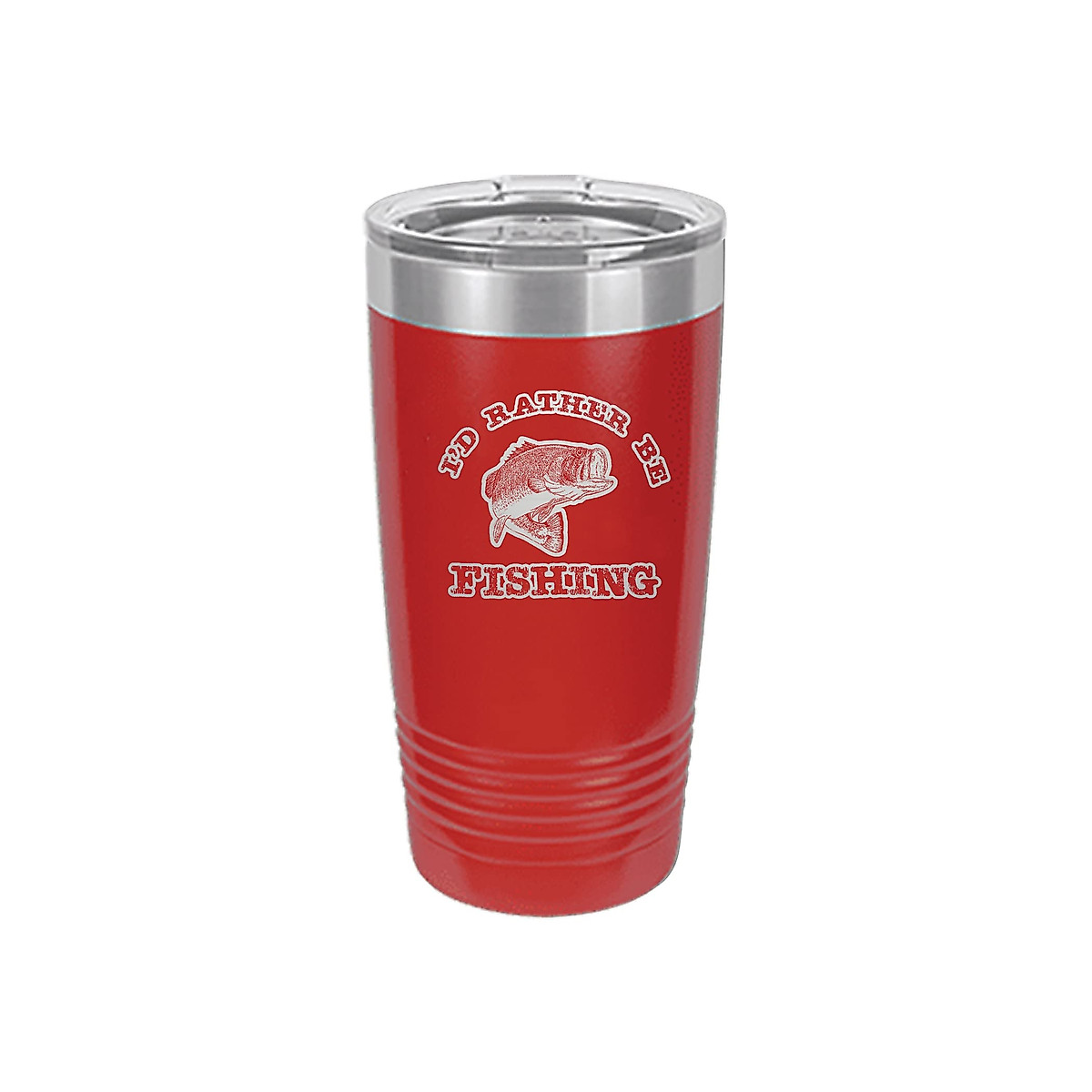 Rogue River Tactical Funny Fishing 20 Oz. Travel Tumbler Mug Cup w/Lid Vacuum Insulated Hot or Cold I'd Rather Be Fishing Bass Fishing Gift Fish (Red)