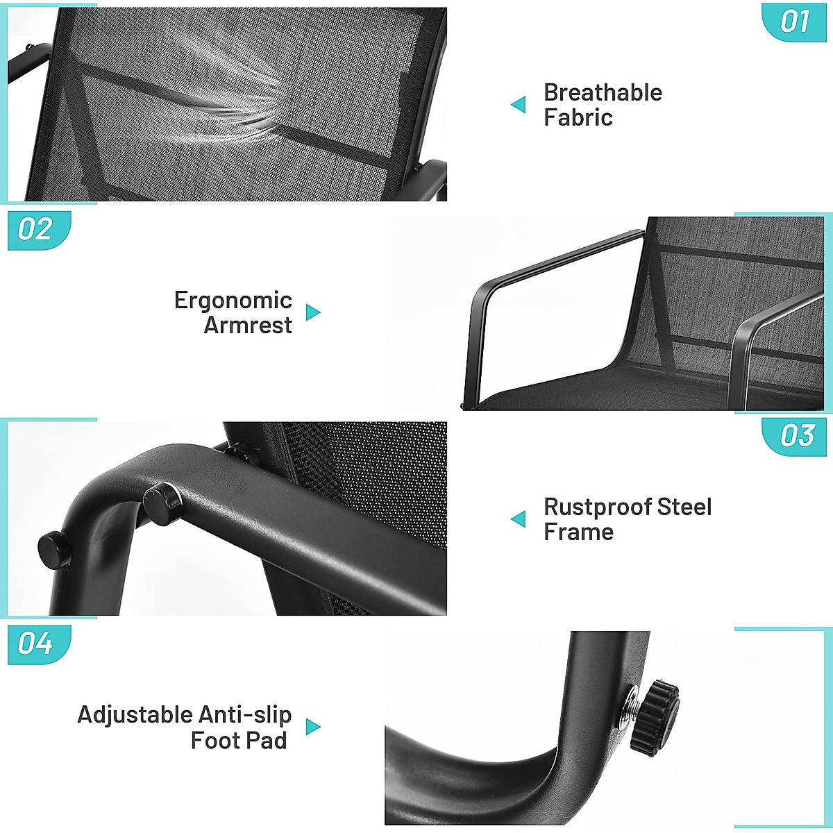 Giantex 3 Pieces Patio Bistro Set, Outdoor Dining Furniture Set with Rustproof Steel Frame, Porch Conversation Set with Glass Top Table & 2 Lawn Chairs for Garden Balcony Deck Yard, Black