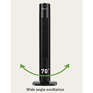 HOLMES 31" Manual Tower Fan, 70° Oscillation, 3 Speeds, 2-Hour Auto Shut-Off Timer, Adjustable Vents, Compact and Slim Profile, Carry Handle, Ideal for Cooling your Home, Bedroom or Office, Black