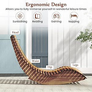 Nightcore Rocking Outdoor Lounger Chair with Slatted Design, Acacia Wood Outdoor Lounger with High Back, Outdoor Wooden Sun Lounger for Backyard, Sunbathing, Garden (2)