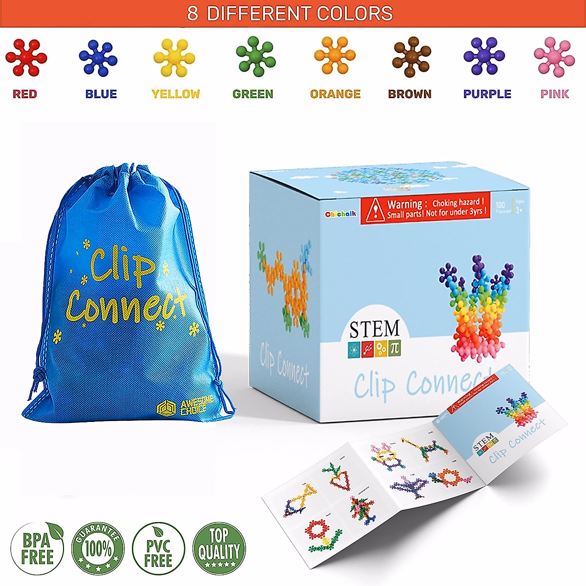 Clip Connect 100 Pieces | Diameter 1.5", Interlocking Solid Plastic Building Blocks Set Early STEM Educational Toy for Preschool Kids Boys and Girls, Promotes Fine Motor Skills & Sensory Development