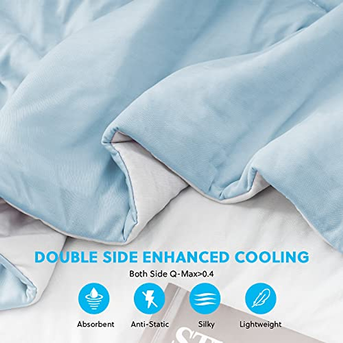 HOMFINE Cooling Blanket for Hot Sleepers - Both Sides Q-Max>0.45 Arc-Chill Cooling Fiber for All-Season, Breathable Soft Keep Cool Summer Blanket for Bed Couch Sofa (Blue, 90 x 90 inches)