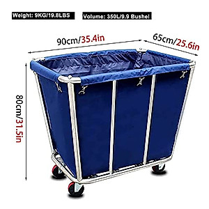 Basket Trucks Commercial,Large Stainless Steel Laundry Trolley Cart with Wheels - Heavy Duty Rolling Laundry Cart for Industrial/Home，350L/9.9 Bushel,35.4" Lx25.6 Wx31.5 H(Color:Blue)