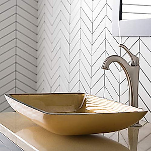 KRAUS 22-inch Rectangular Gold Glass Bathroom Vessel Sink and Spot Free Arlo Faucet Combo Set with Pop-Up Drain, Stainless Brushed Nickel C-GVR-210-RE-1200SFS