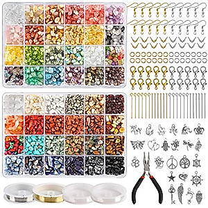 Quefe 2360pcs 48 Colors Crystals Beads for Ring Making Kit, Gemstone Chip Irregular Natural Stone with Jewelry Making Supplies for DIY Craft Necklace Bracelet Earrings