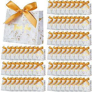120 Pack Small Thank You Gift Bags Boxes Mini Pink Party Favor Gift Bags with Bow Ribbon Treat Boxes Mini Paper Bags for Wedding Baby Shower Party Favors Bridesmaid Celebration (White, Marble Style)