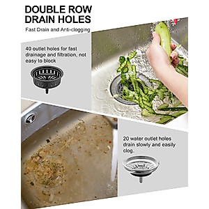 BOTEMY B9171 Black Kitchen Sink Drain Kit 3 1/2 Sink Strainer for Kitchen Sink with Stainless Steel Strainer Stopper Drain Assembly Basket Strainer Fit Standard Sink Drain Hole