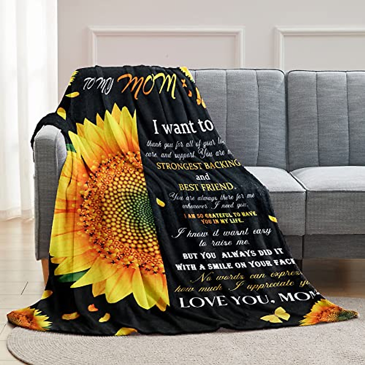 Durio Mom Blanket Soft Mothers Day Blanket Flannel Warm Blankets for Mom for Mom to Mom (Sunflower) 80" x 60"