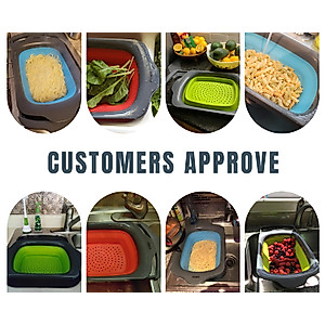 XL Large Kitchen Strainer by Comfify - Collapsible Silicone Over-The-Sink Colander with Extendable Handles - Use with Pasta, Fruit, Berries & Veggie - 6 Quart - Blue