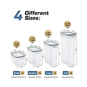 Airtight Food Storage Containers with Lids, Clear Pantry Canister Set for Kitchen Organization, Stackable Organizers for Flour, Sugar, Cereal, Rice, BPA Free Plastic 14-Pack with Different Sizes Dark Gray