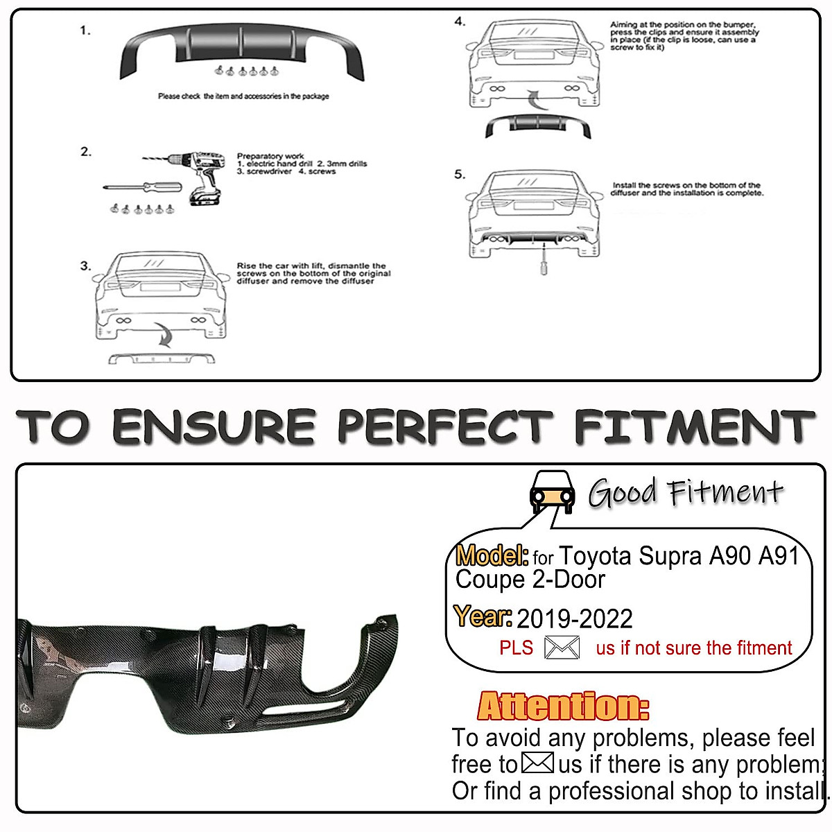 MCARCAR KIT Carbon Fiber Rear Bumper Diffuser for Toyota Supra A90 A91 2019-2022 Coupe 2-Door Lower Bumper Lip Spoiler Valance Protector Factory Outlet