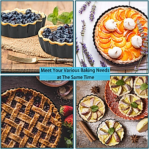 Vnray Mini Tart Pans with Removable Bottom 4 inch Set of 10, Non-stick Round Quiche Pan Heavy Duty Carbon Steel for Mousse Cakes, Christmas Dessert Baking with Silicone Scrubber