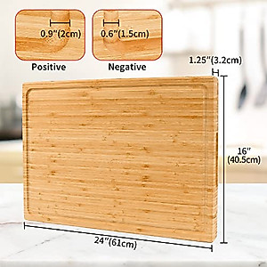 Extra Large XXXL Bamboo Cutting Board 24 x16 Inch,Largest Wooden Butcher Block for Turkey, Meat, Vegetables, BBQ, Over the Sink Chopping Board with Handle and Juice Groove