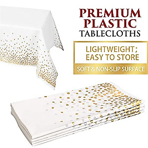 GoodSing 6 PCS Disposable Plastic Tablecloths, Plastic Rectangle White Dot Tablecloths for Indoor or Outdoor Tables Parties Christmas Picnic Birthdays and Weddings