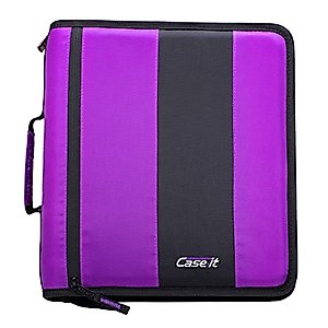Case-It The Classic Zipper Binder - 2 Inch O-Rings - Multiple Pockets - 800 Sheet Capacity - Comes with Shoulder Strap - Deep Purple D-251