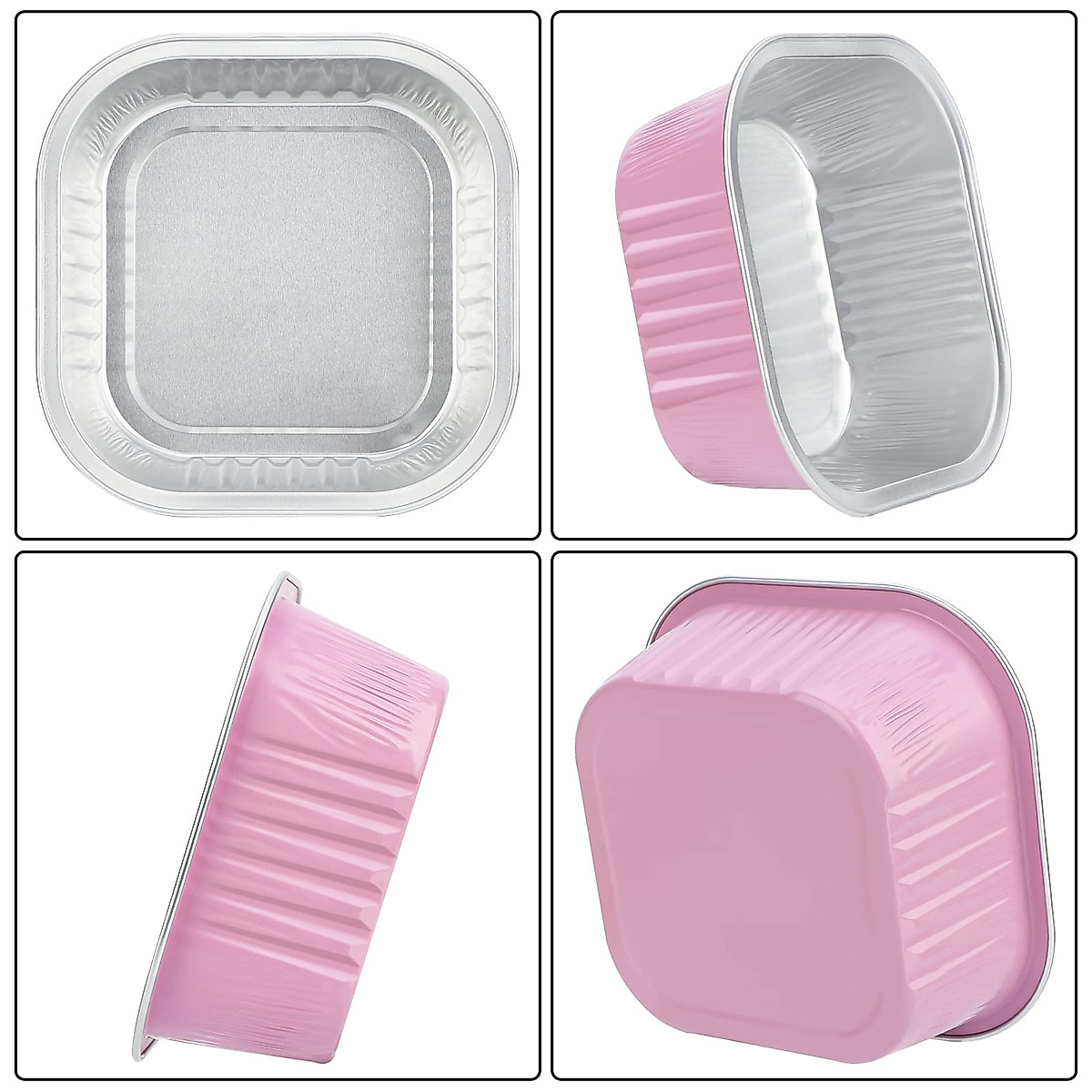 EUSOAR Cupcake Liner, 50pcs 10oz Pink Foil Mini Flan with Lids, Loaf Pans Aluminium Tins for Baking, Disposable Creme Brulee Cups Dessert Containers for Pie Souffle, Cake Holder for Party Serving