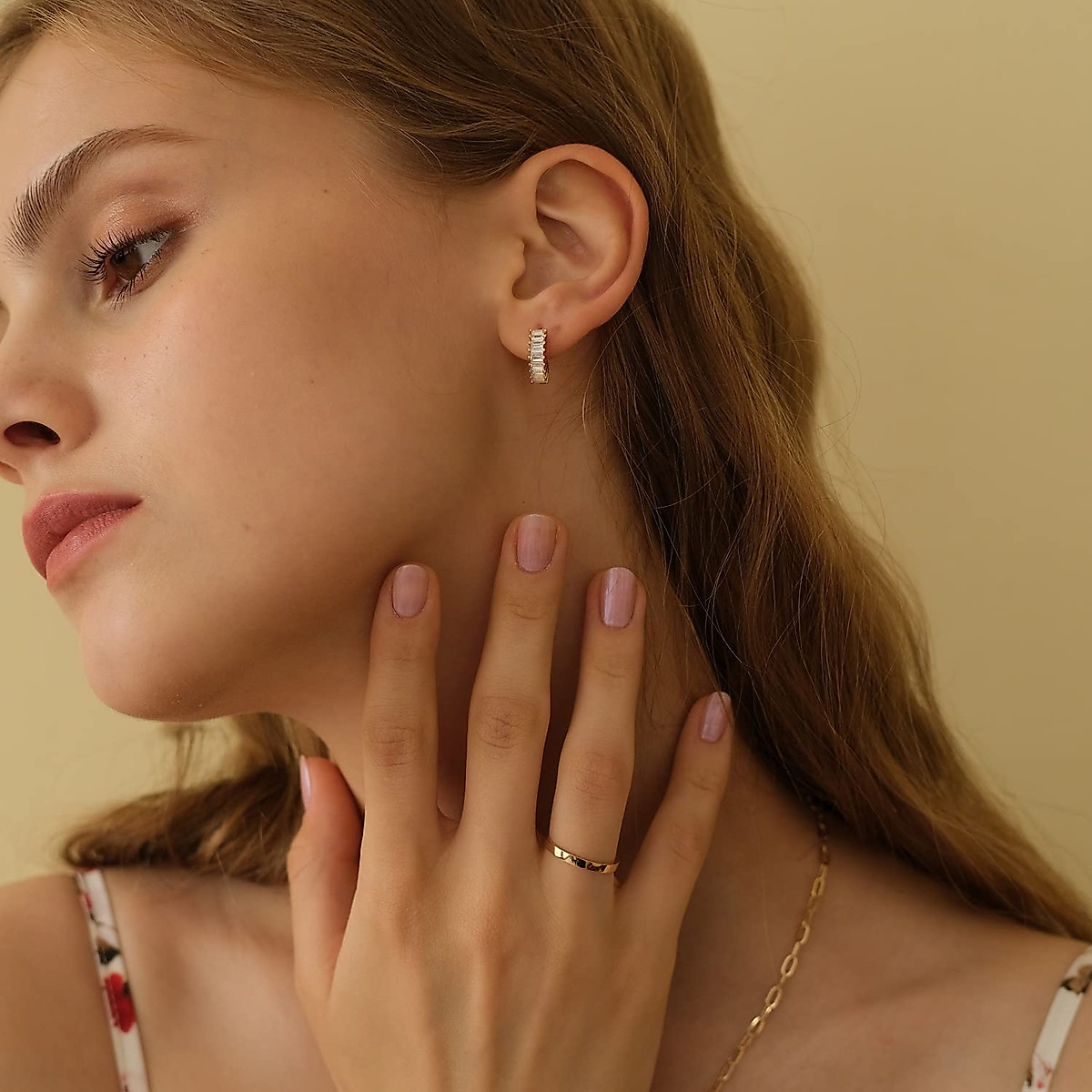 18K Gold Plated Baguette CZ Hoop Earrings | Sterling Silver Small Gold Hoops 10mm | Everyday Minimalist Earlobe or Cartilage Second Hole Earrings