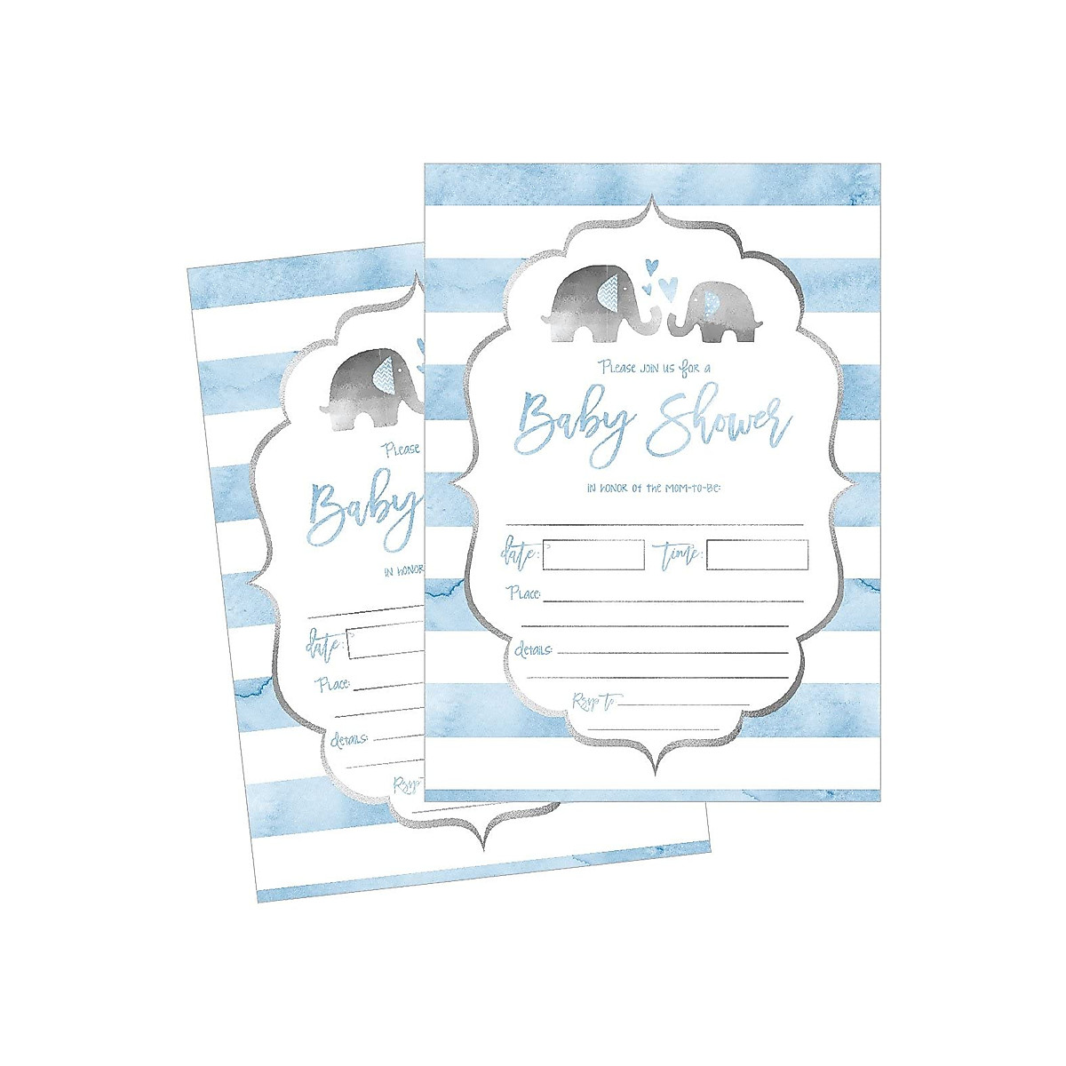 Hadley Designs 50 Fill in Baby Shower Invitations, 25 Books For Baby Shower Request Cards, 25 Baby Shower Diaper Raffle Tickets For Baby Shower Boy, Cute Elephant Jungle Write in Diaper Raffle Cards