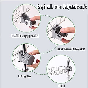 2 Piece Stainless Steel Faucet Rack, Hanging Adjustable Height for Kitchen Sink, Suitable for Kitchen Sink, Bathroom Sink Storage Rack, can be Placed Sponge, Brush, soap, Bath Ball, Shampoo etc