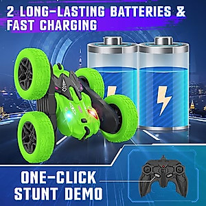 Terucle Remote Control Car, RC Cars Stunt RC Car Toys Double-Sided 360° Rotating Headlights Upgraded 4WD Rc Drift Truck Kid Toys for Boys 8–12 Year Old Remote Control Toys (Green)