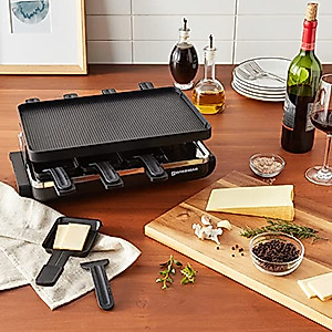 Swissmar KF-77041 Classic 8-Person Raclette Party Grill with Reversible Cast Aluminum Non-Stick Grill Plate/Crepe Top, Black