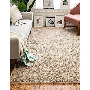 Rugs.com Everyday Shag Rug  –  Taupe Shag Rug Perfect for Bedrooms,Dining Rooms,Living Rooms and More,Beige,7'x10'