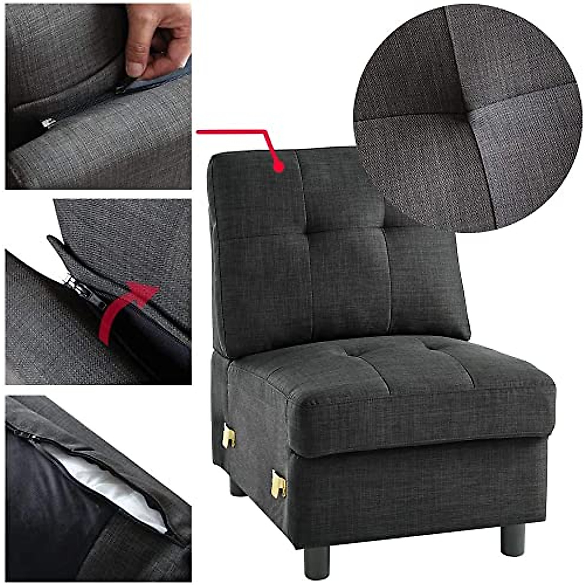 7 Pieces Modular Sectional Sofa, Indoor Convertible Furniture Fabric Upholstered Couch with Ottoman for Living Room