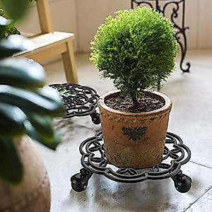 Fasmov Cast Iron Plant Caddy Plant Stand Plant Pallet Caddy Plant Pot with Heavy Duty Wheels Indoor Outdoor Planter Trolley Casters Rolling Tray Coaster, Black