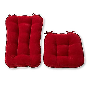 MISC 2pc Scarlet Red Pad Rocker Chair Cushion Set Only for Rocking Chair Tufted Back Padded Seat Cover Firm Plush Comfortable Thick Country Nursery Cozy, Microfiber