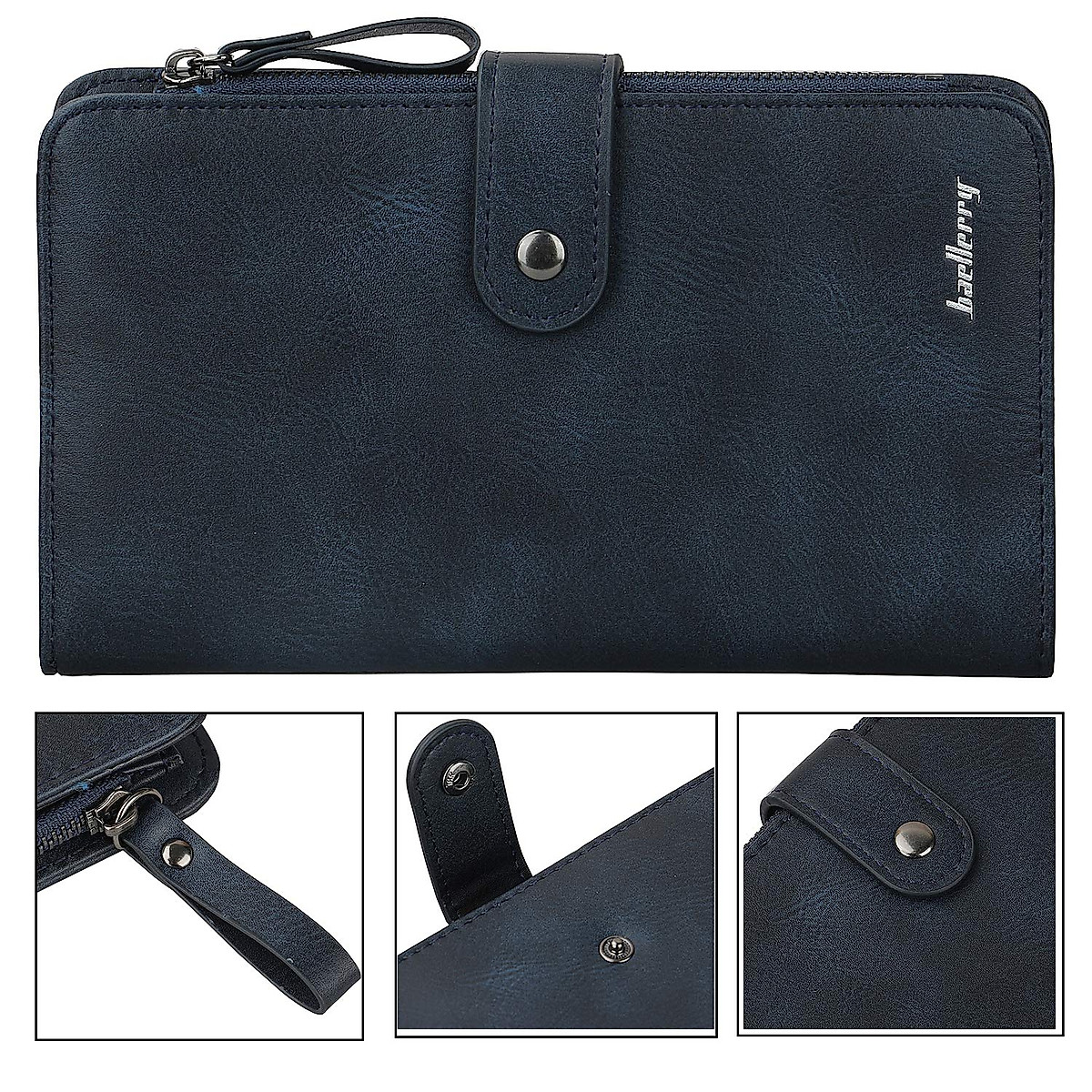 Wristlet Wallets for Men & Women, Leather Clutch Wallet with Card Slots Business Long phone Purse Multi Card Organizer (C224 Navy Blue)
