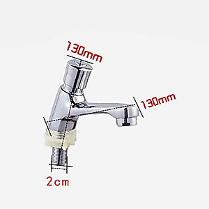 POMU Public Ktchen Bathroom Chrome Plated Self Closing Water Saving Time Delay Faucet Basin Sink Tap for Home or Outdoor Single Cold