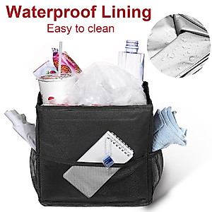 Ryhpez Car Trash Can with Lid - Car Trash Bag Hanging with Storage Pockets Collapsible and Portable Car Garbage Can with Metal Rack Support