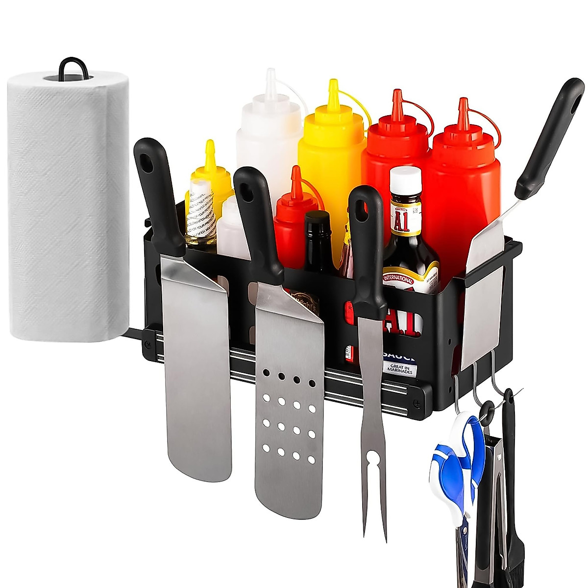 Griddle Caddy for Blackstone Griddle Accessories, Space Saving Storage Caddy for Blackstone 28"/36" Griddles/Weber Grill, BBQ Accessories Storage Box with Magnetic Tool Holder & Paper Towel Holder