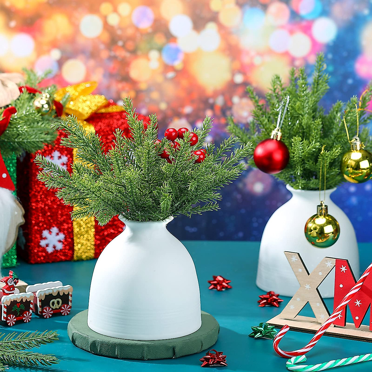 120 Pcs Christmas Artificial Pine Needles Branches 6.7 x 1.6 Inches Fake Pine Branches Greenery Garland Christmas Tree Branches Green Leaves Needle for DIY Crafts Christmas Wreaths Home Garden Decor