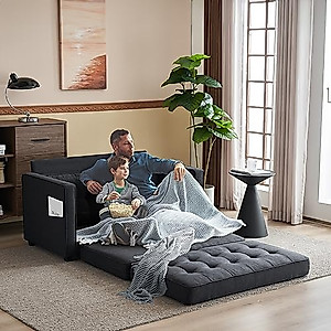 VINGLI Upgraded Loveseat Sleeper, 53.5" W 83" L Convertible Sofa Bed Couch Futon Couches for Living Room, Folding Couch Bed for Small Spaces, Fold Out Floor Gaming Sofa Bed for Basement, Black