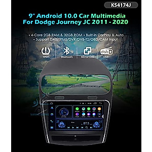 9" Android 10 Car Stereo GPS Carplay Head Unit Bluetooth Multimedia Player for Dodge Journey 2011-2020 Android Auto Audio Video Player Touch Screen Car Radio, Mirror Link GPS Navigation DSP USB