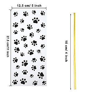 150 Pieces Clear Treat Bags Paw Print Cellophane Bags Pet Gift Bags with 150 Pieces Twist Ties for Party Supplies (Black)