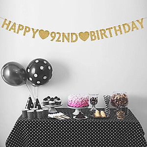 Rose Gold 92nd Birthday Banner, Glitter Happy 92 Years Old Woman or Man Party Decorations, Supplies