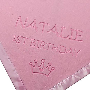 Custom Catch Personalized Princess Baby Blanket for Girl - Newborn or Infant Name Gift - Pink or Blue (2 Text Lines)