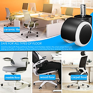 Office Chair Wheel Replacement - Roller Blade 2 inch Caster Wheels - Universal Fit Chair Wheels - Smooth & Quite Rolling for All Floor, Support up to 500lbs (Black & White, Double Wheels)