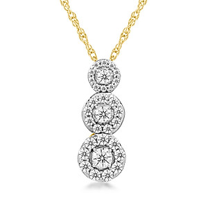 Jewelili 10K Yellow Gold 1/2 Cttw Natural White Round Diamonds Pendant Necklace, 18" Gold filled Rope Chain