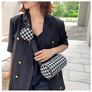 Women Fashion Houndstooth Printed Crossbody Shoulder Bag Lady Small Clutch Handbag with Mini Wallet Coin Purse