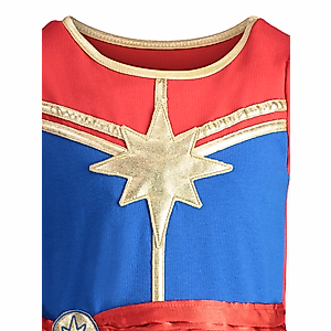 Marvel Avengers Captain Marvel Little Girls Tulle Cosplay Dress and Headband Red 7-8