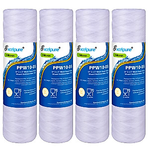 EXCELPURE 5 Micron 10"x2.5" Whole House String Wound Sediment Filter for Well Water, Replacement Cartridge for Universal 10 inch RO System, WP-5, Aqua-Pure AP110, CFS110, Culligan P5, CW-MF, 4PACK