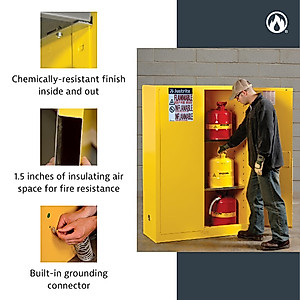 JUSTRITE 894500 Sure-Grip EX Standard Safety Cabinet, 43w x 18d x 65h, Yellow