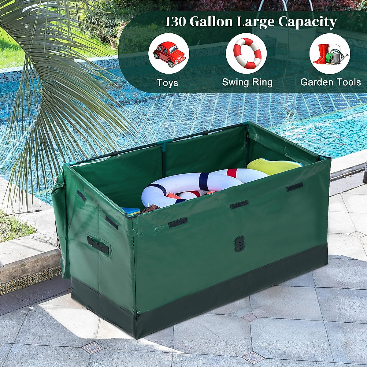 Fiveshow 130 Gallon Waterproof Deck Box, Portable Outdoor PVC Storage Box for All Weather, Perfect for Camping Boat Garden Poolside Yard, Green