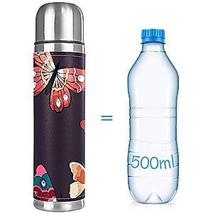 Stainless Steel Leather Vacuum Insulated Mug Butterfly Thermos Water Bottle for Hot and Cold Drinks Kids Adults 16 Oz