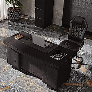 Modern Ergonomic Sterling Genuine Leather Executive Chair with Aluminum Base- Black