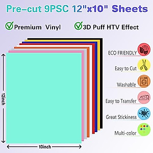 3D Puff Vinyl Heat Transfer for T-Shirts, 3D Puff HTV Iron on Vinyl, 3D Puff Vinyl Heat Transfer HTV for Heat Press Clothing Colorful